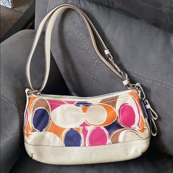 Coach | Bags | Coach Hand Print Multicolor Off The Shoulder Bag | Poshmark